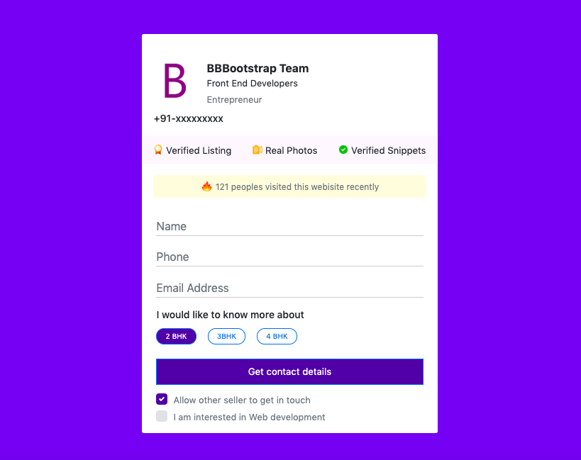 Bootstrap 5 delivery address template with gradient color Example