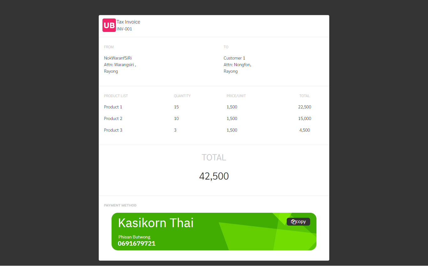 invoice Snippets Examples