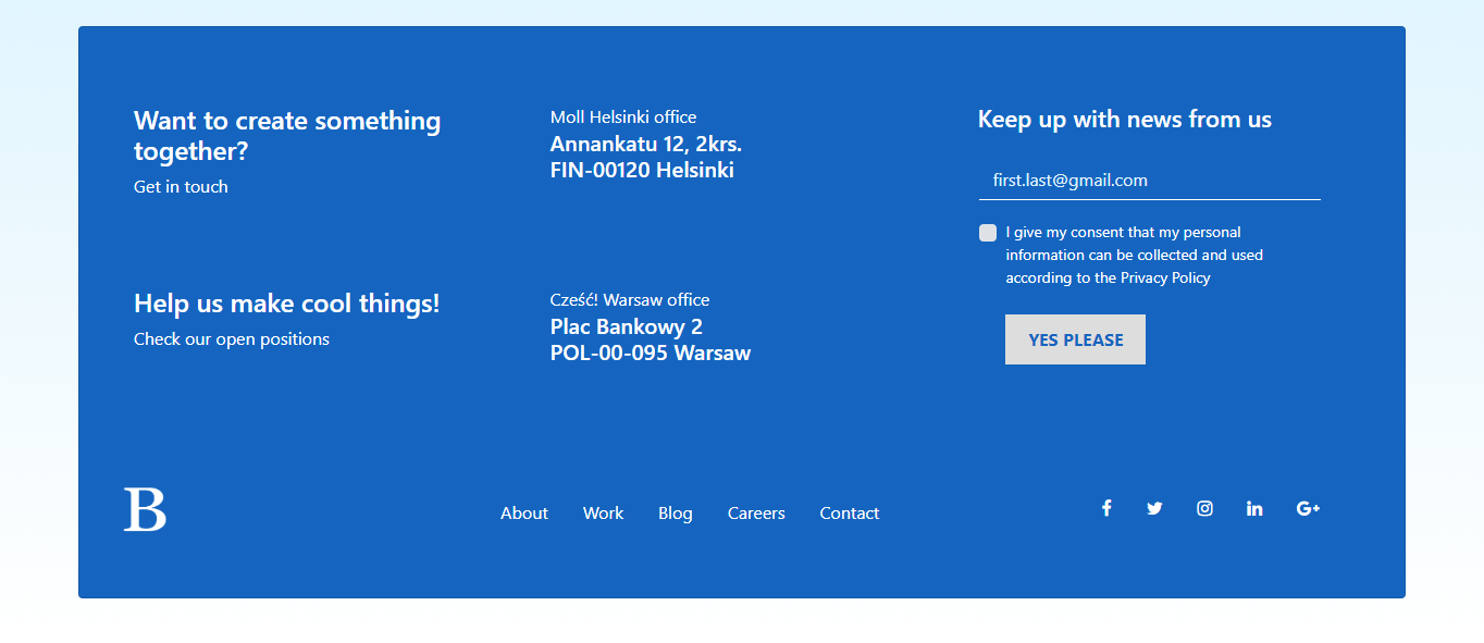 Bootstrap 4 dark website footer with social media icons Example
