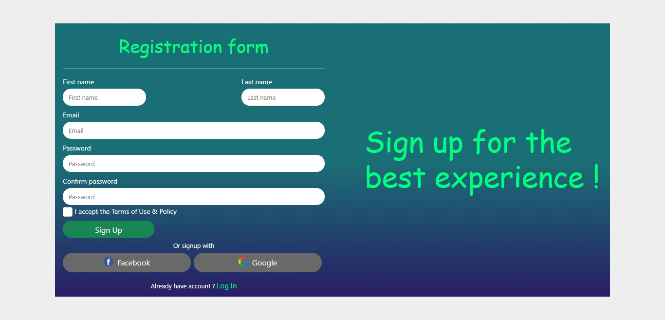 signup Snippets Examples - page #2