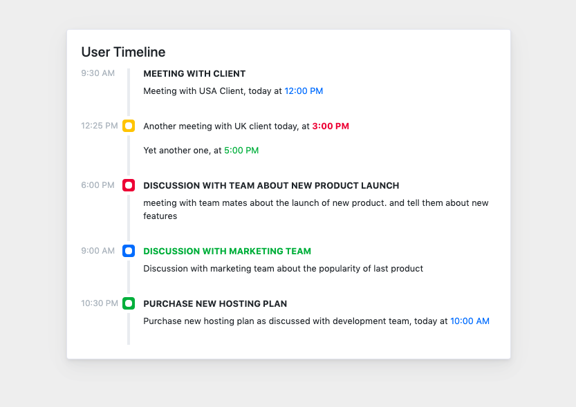 Bootstrap 4 user business timeline with time Example