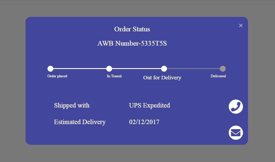 Bootstrap 4 Tracking Order Purchase Reciept with progress Example