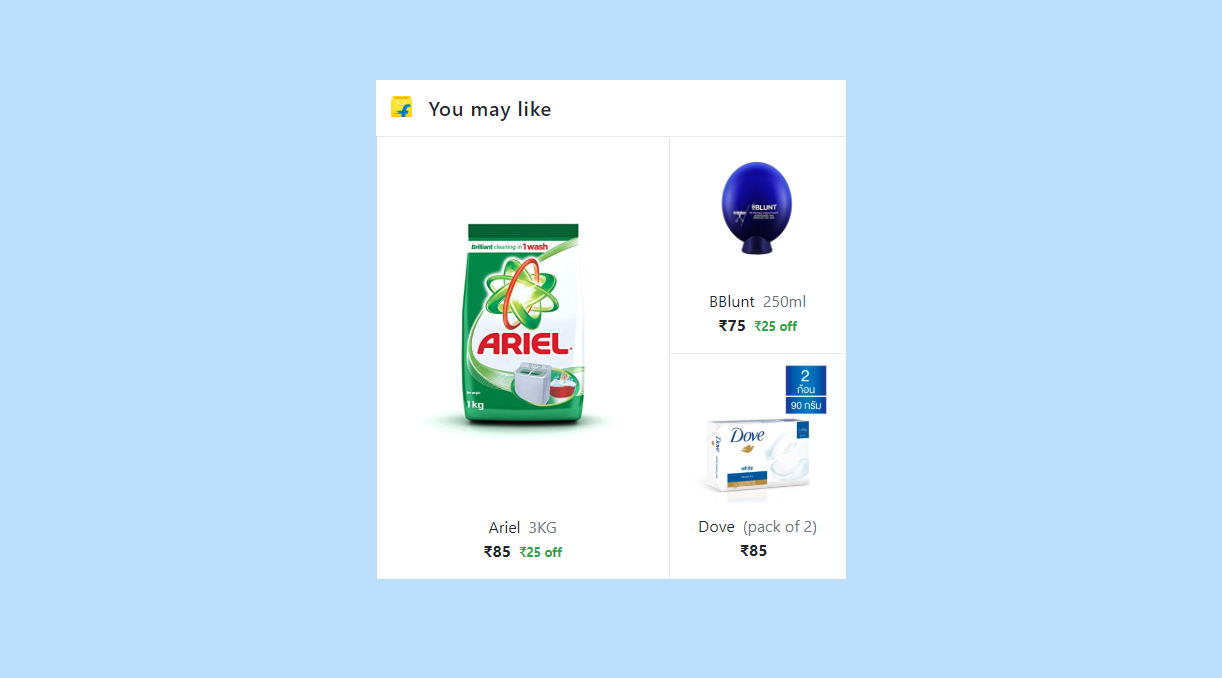 Bootstrap 4 Product list with add to bag and order now options Example