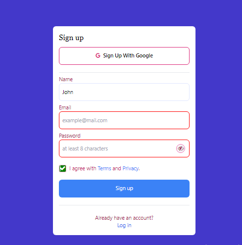signup Snippets Examples - page #2